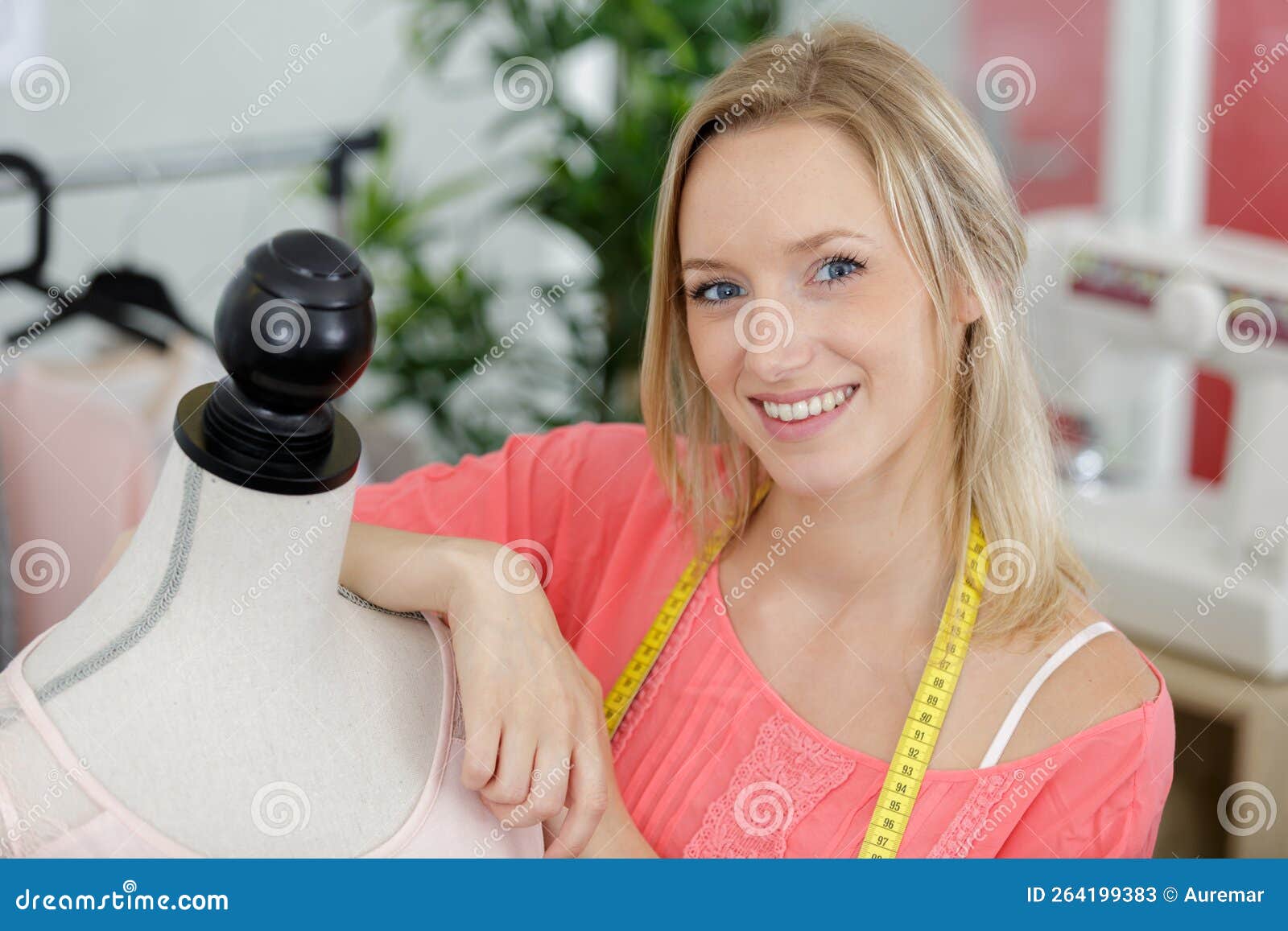 Portrait Pretty Dressmaker Leaning on Mannequin Stock Image - Image of ...