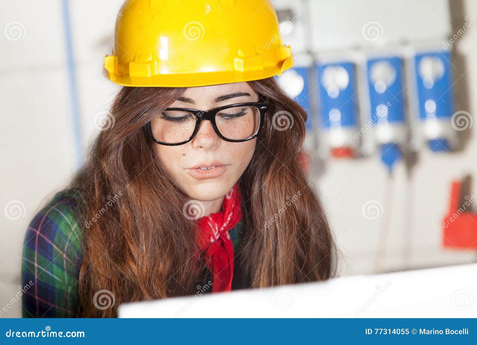 Portrait of Pretty Engineer Consult the Computer Stock Image - Image of ...