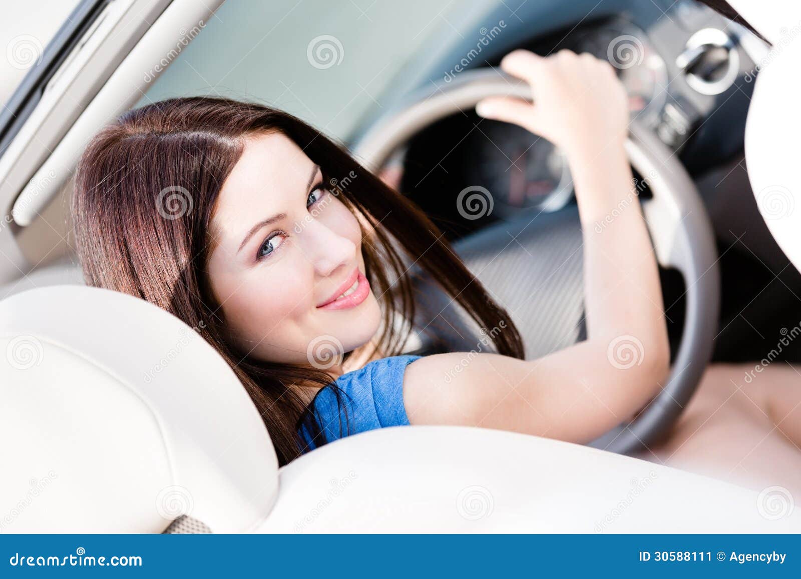 Portrait of Pretty Female Driver Stock Image - Image of girl, enjoyment ...