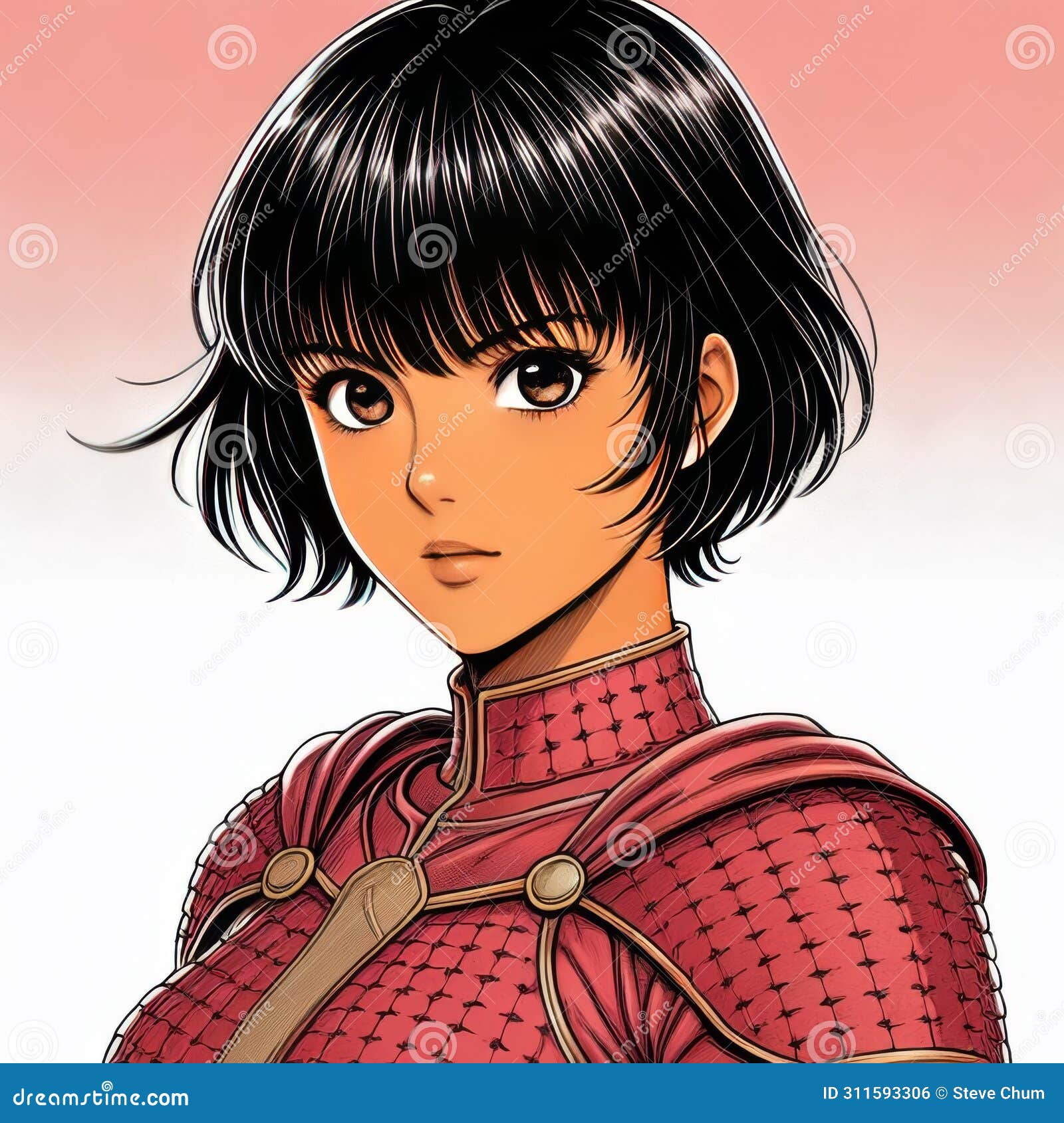 Portrait of a Pretty Girl in a Red Armor. Vector Illustration Stock ...