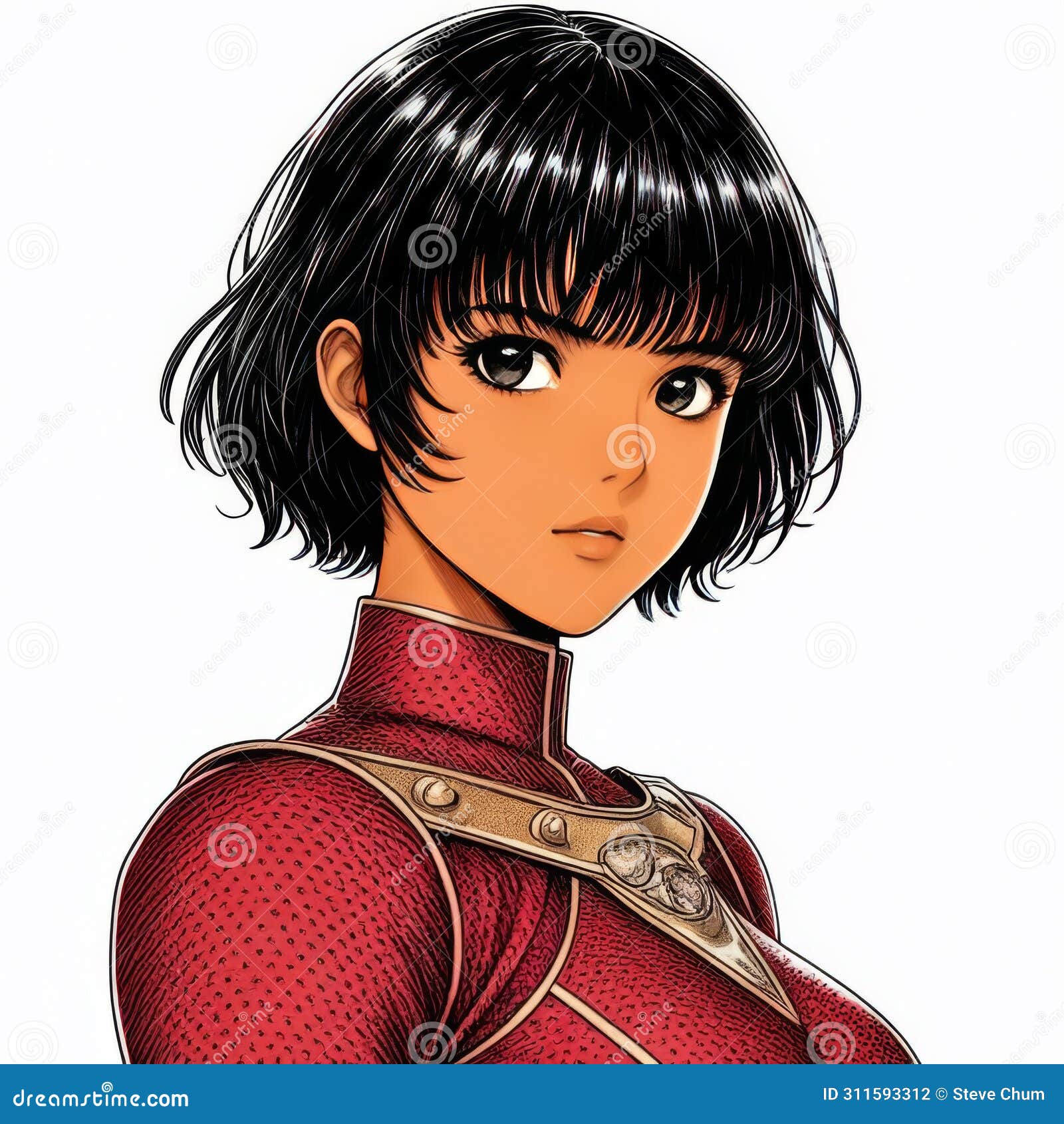 Portrait of a Pretty Girl in a Red Armor. Vector Illustration Stock ...