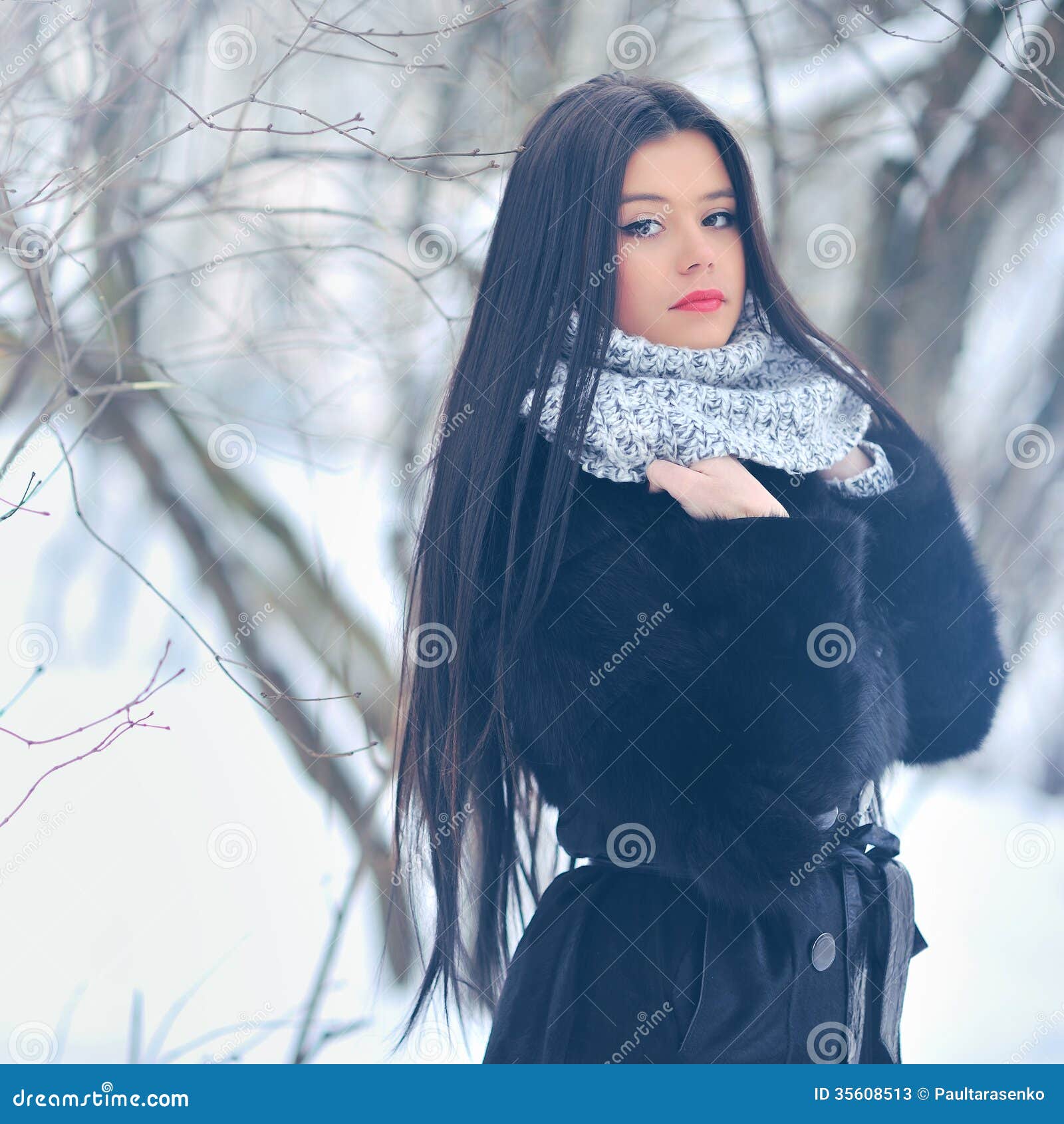 Portrait of Pretty Girl in Winter Stock Image - Image of clothing ...