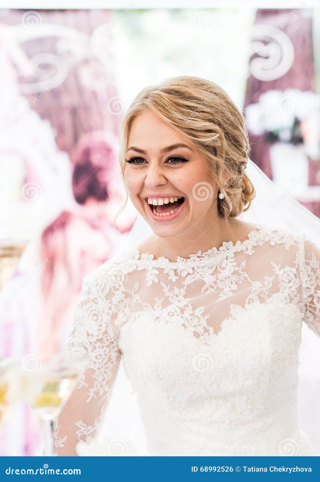 Portrait of Pretty Laughing Bride Stock Photo - Image of girl, portrait ...