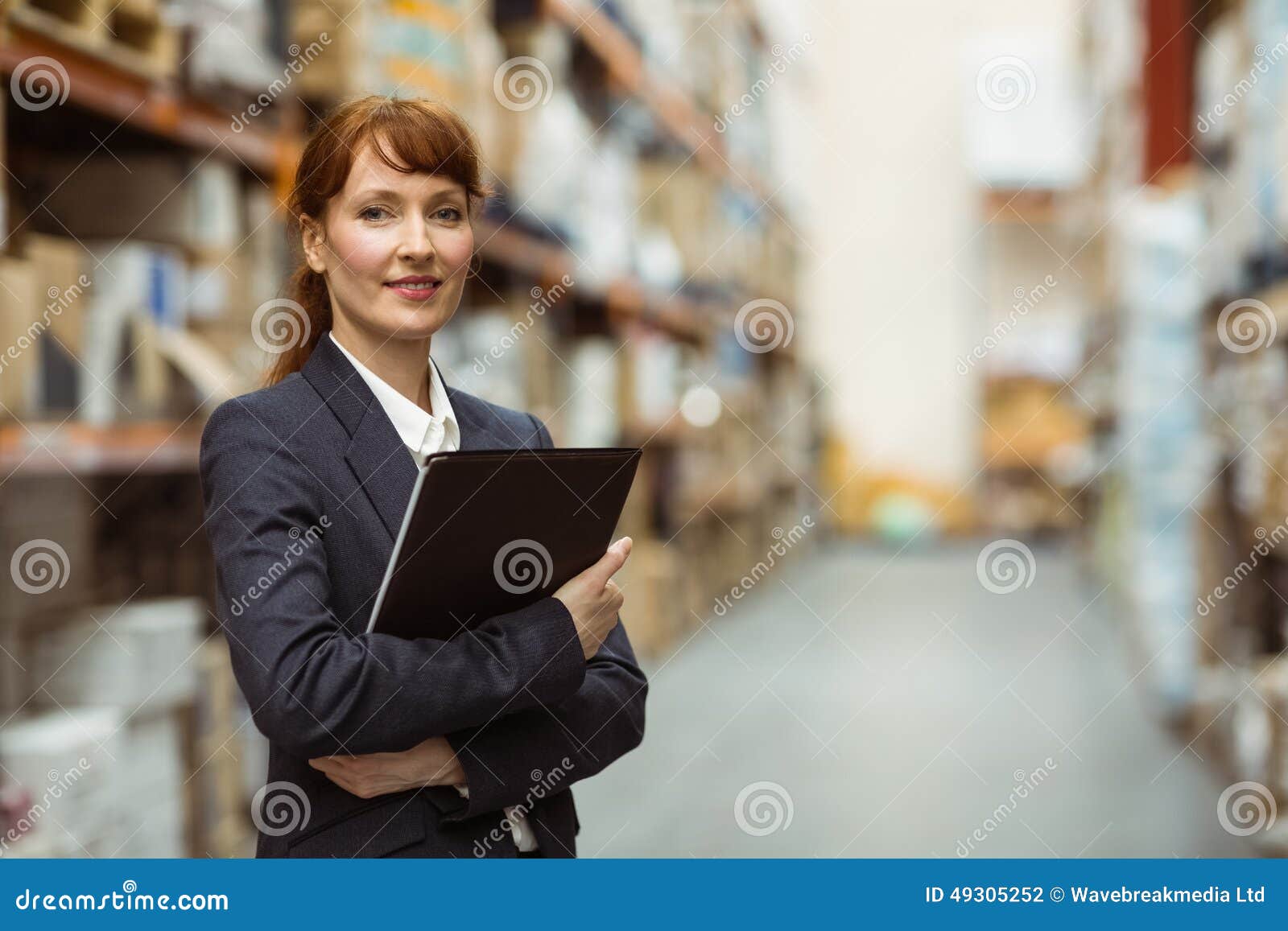 Portrait of Pretty Manager Holding Folder Stock Photo - Image of female ...