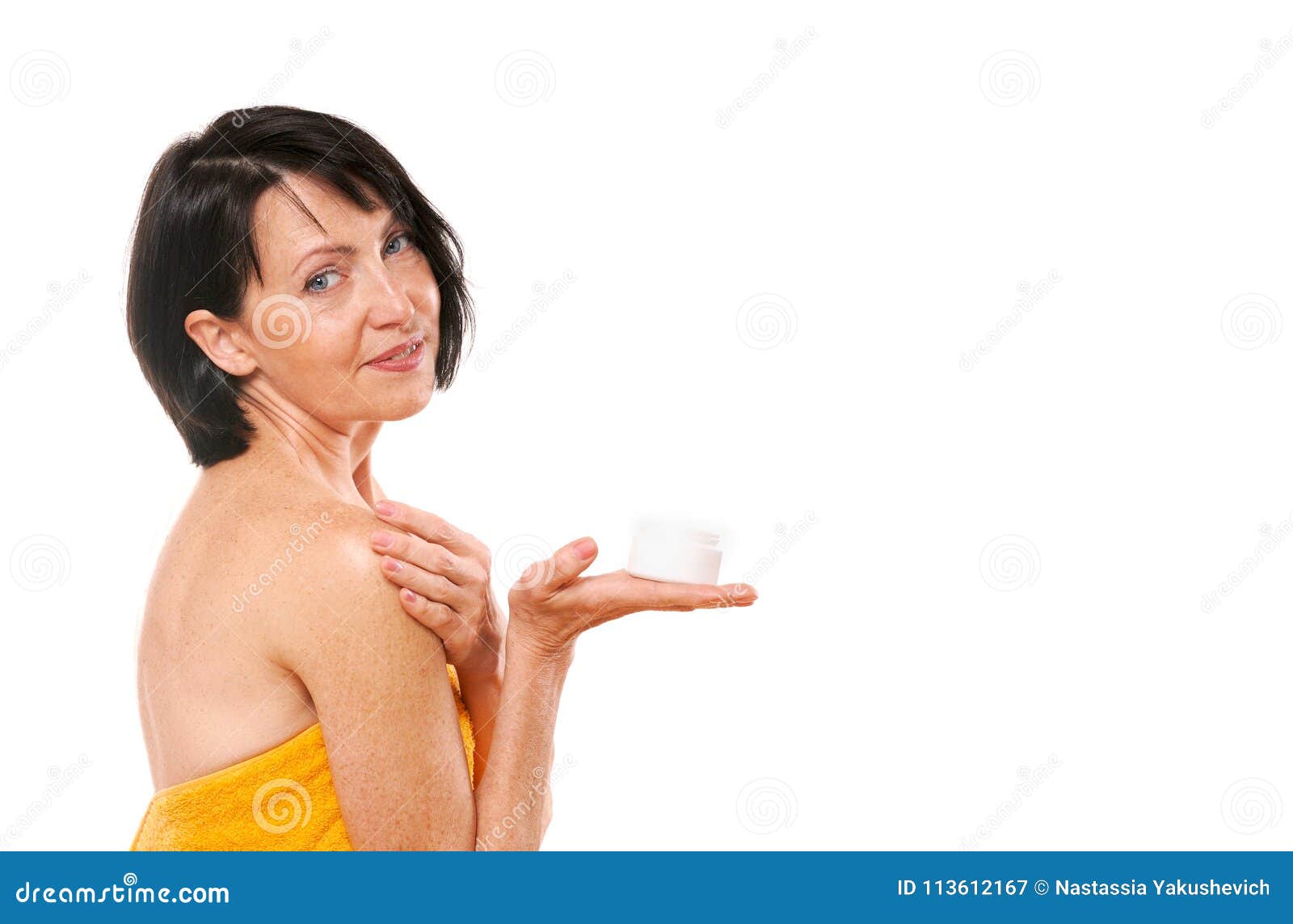 Portrait of Pretty Mature Woman Holding Face Cream on Her Hand Stock ... Portrait of Pretty Mature Woman Holding Face Cream on Her Hand Stock ...