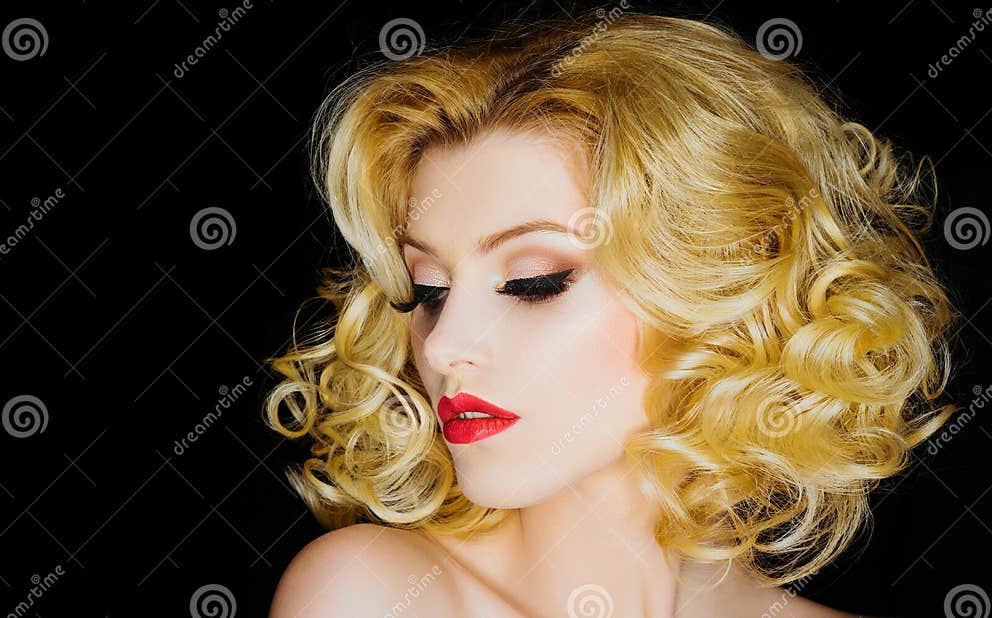 Portrait Of Pretty Pin Up Woman Naked Shoulders Isolated On Black