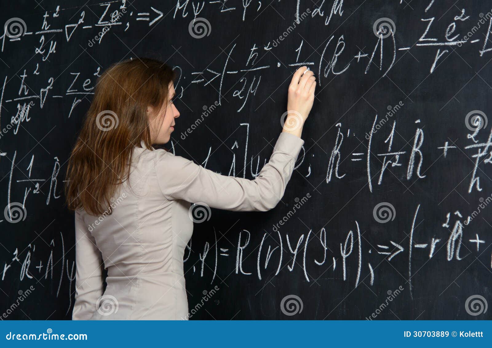 Portrait of a Pretty Student Doing Maths on a Blackboard Stock Image ...