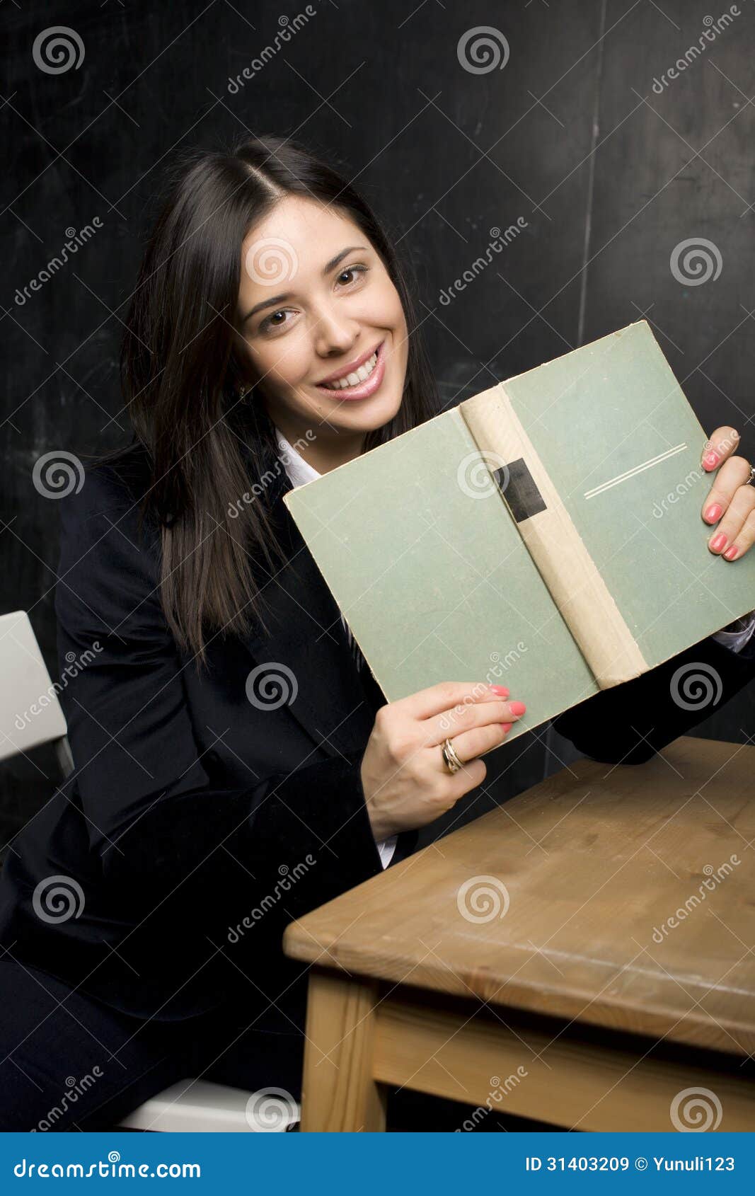 Portrait of Pretty Student Near Blackboard Stock Image - Image of ...