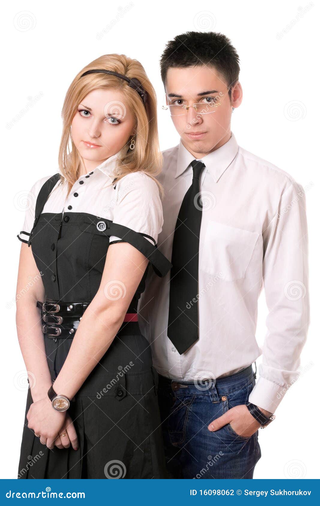 Portrait of Pretty Student Pair. Isolated Stock Photo - Image of black ...