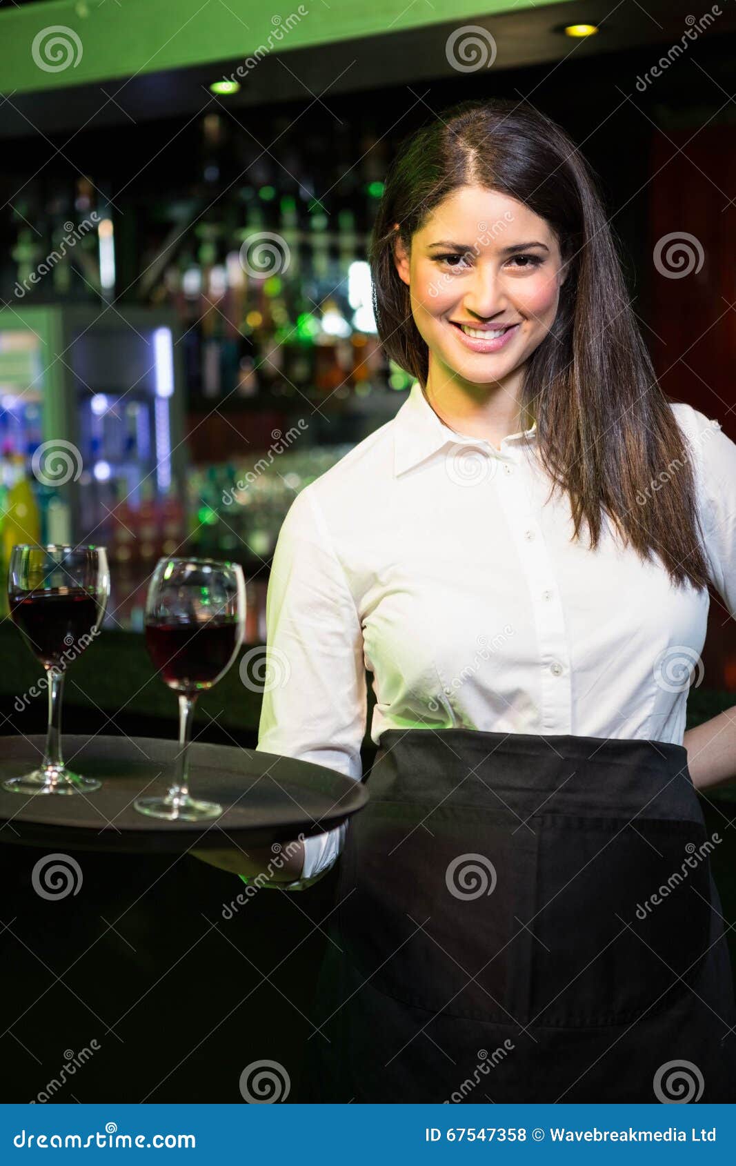 Portrait of Pretty Waitress Serving Red Wine Stock Photo - Image of ...