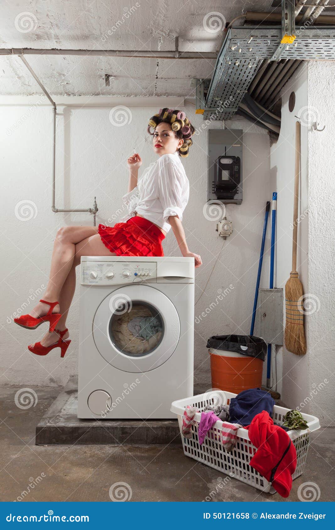 Portrait of Pretty Woman in Laundry Stock Photo - Image of girl, adult ...