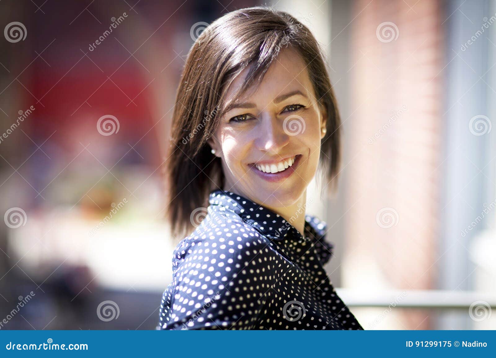 Portrait of a Pretty Woman Smiling Outside Stock Image - Image of model ...