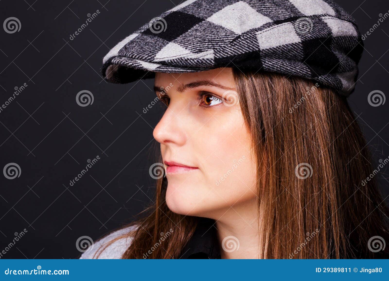 Portrait of a Pretty Young Lady with Cap Stock Image - Image of closeup ...