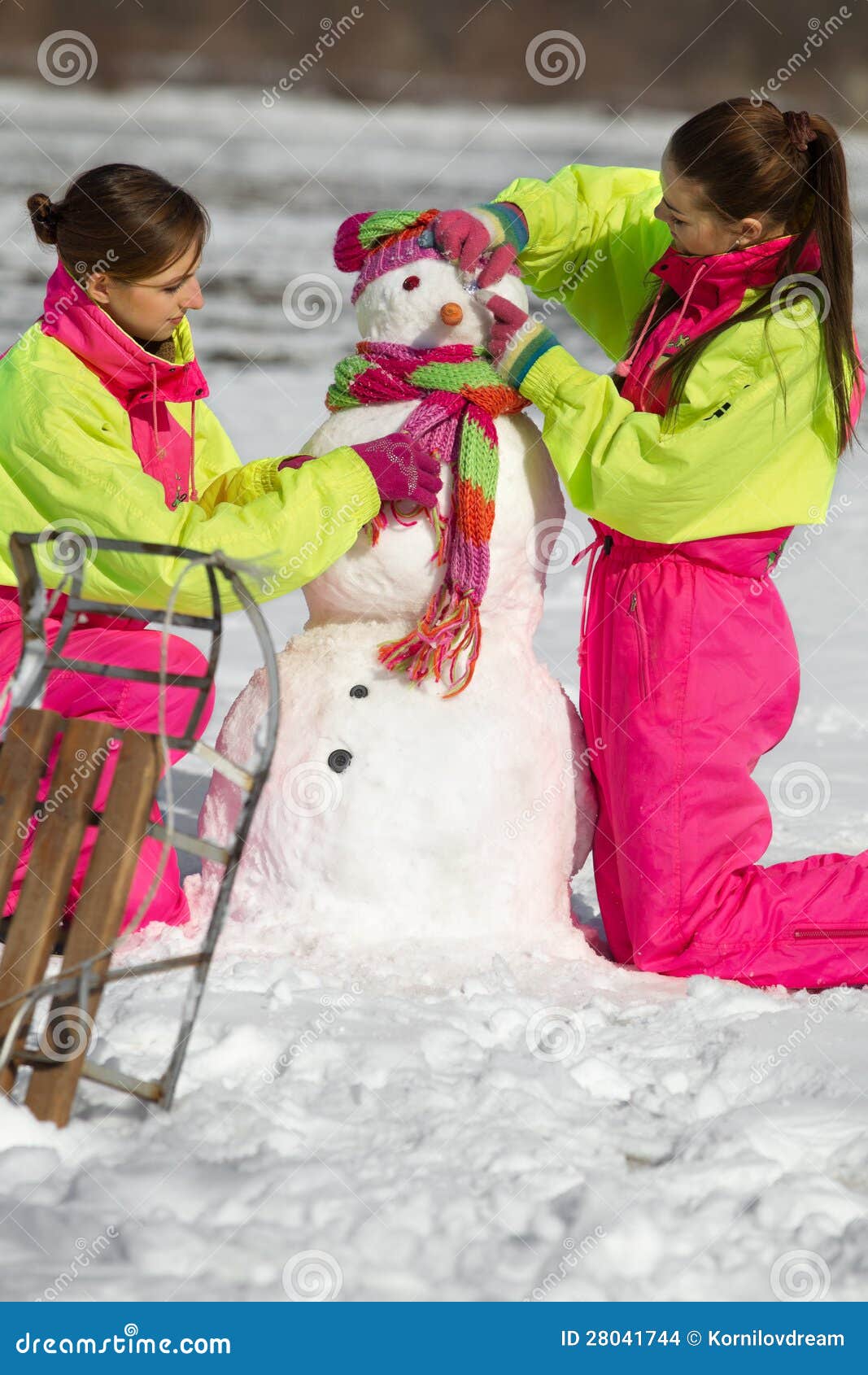 Portrait of a Pretty Young Women with a Snowman Stock Photo - Image of ...