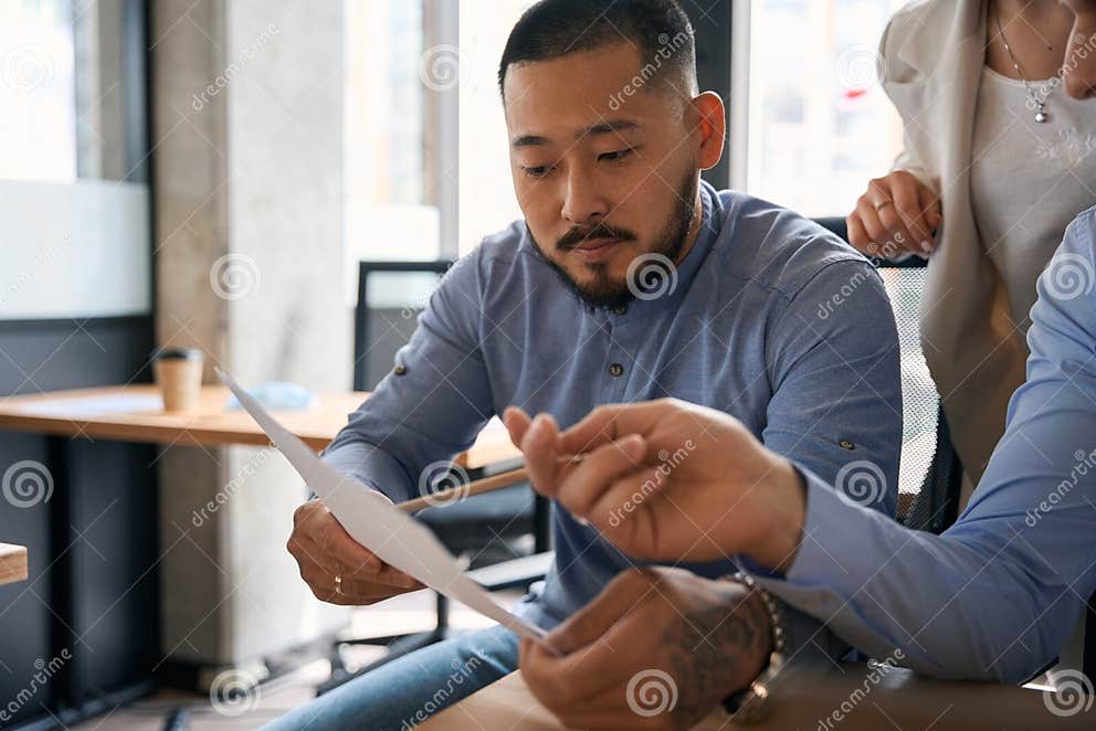 Portrait of Process of Discussing Document by Team of Specialists Stock ...