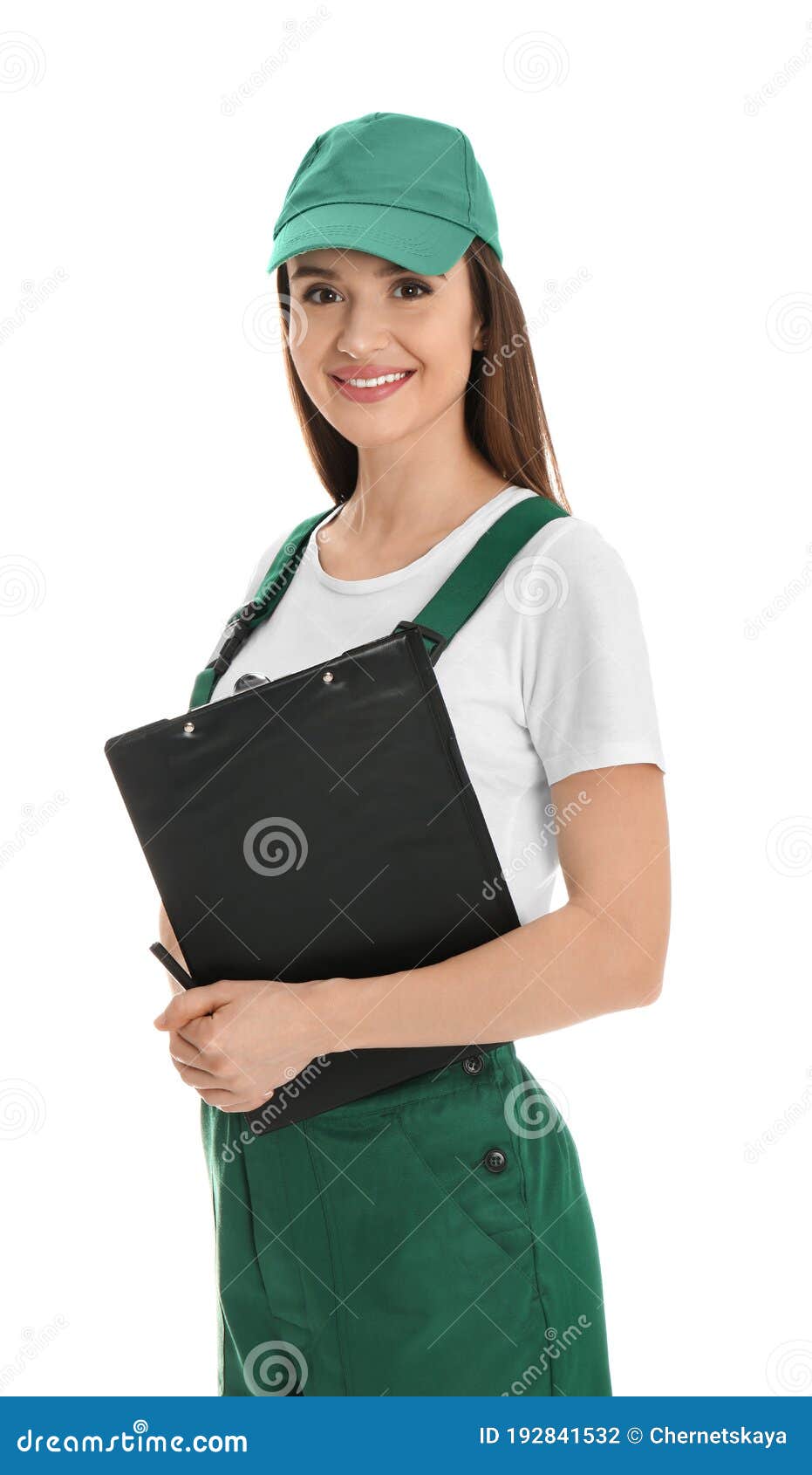 Portrait of Auto Mechanic with Clipboard on White Background Stock ...