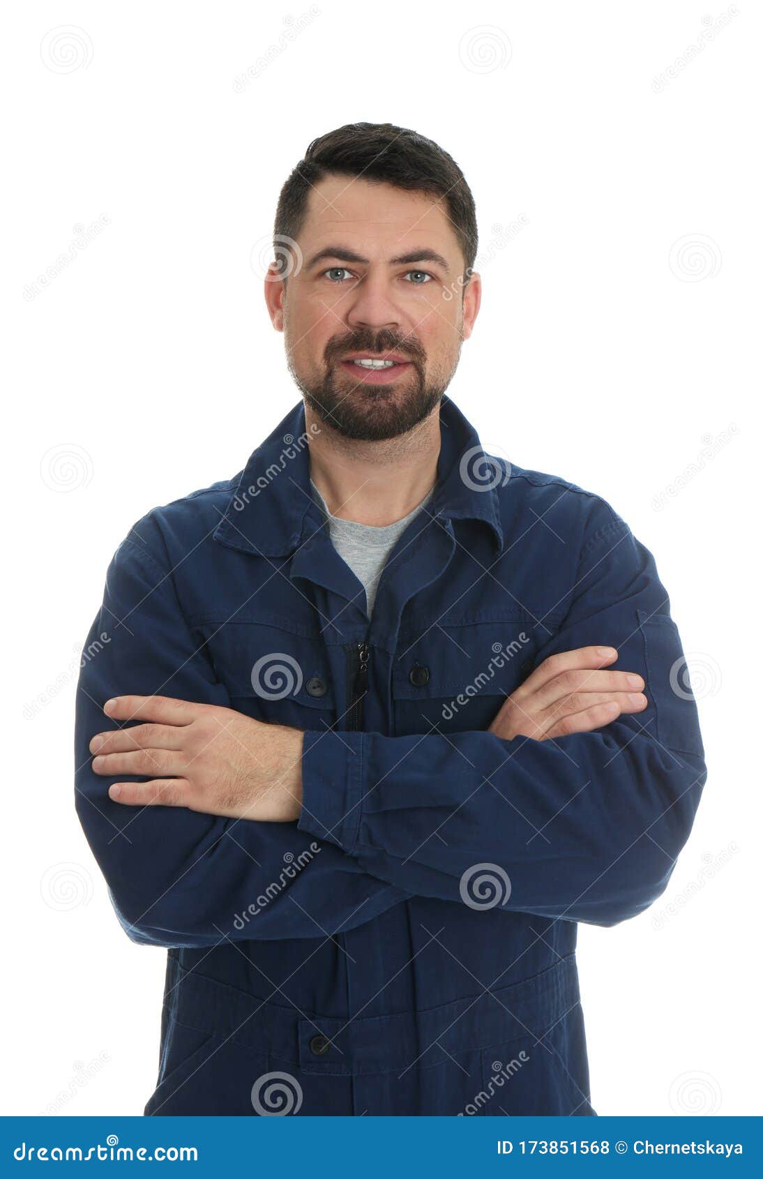 Portrait of Professional Auto Mechanic on White Background Stock Photo ...