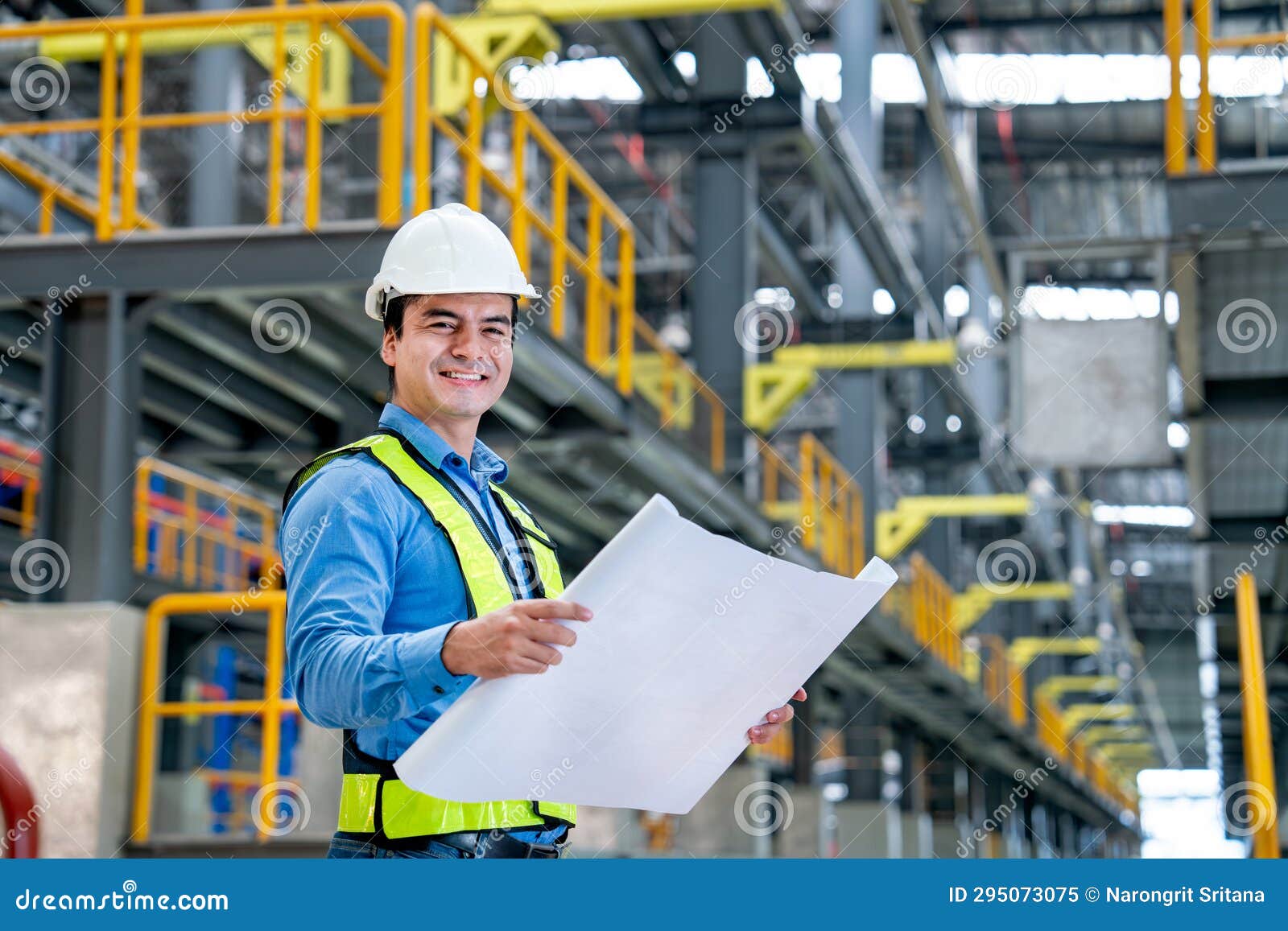 Portrait Of Professional Engineer Hold Construction Chart Or Plan And ...
