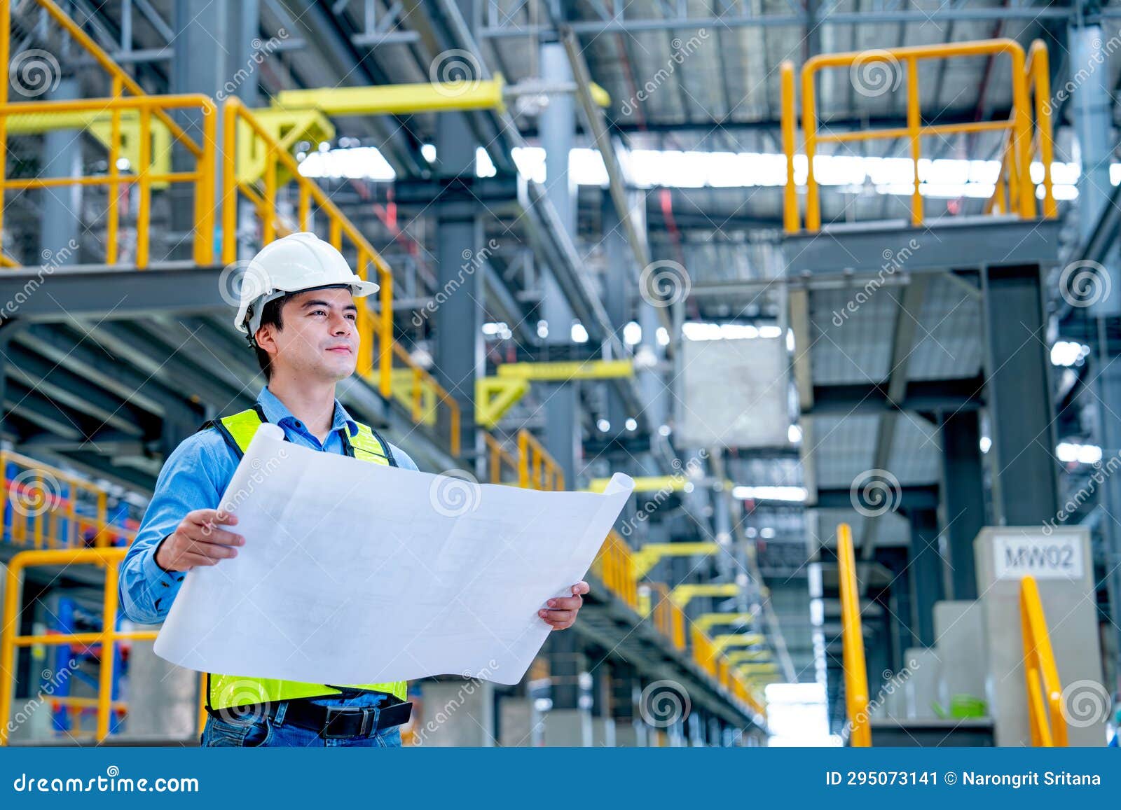 Portrait of Professional Engineer Hold Construction Chart or Plan and ...