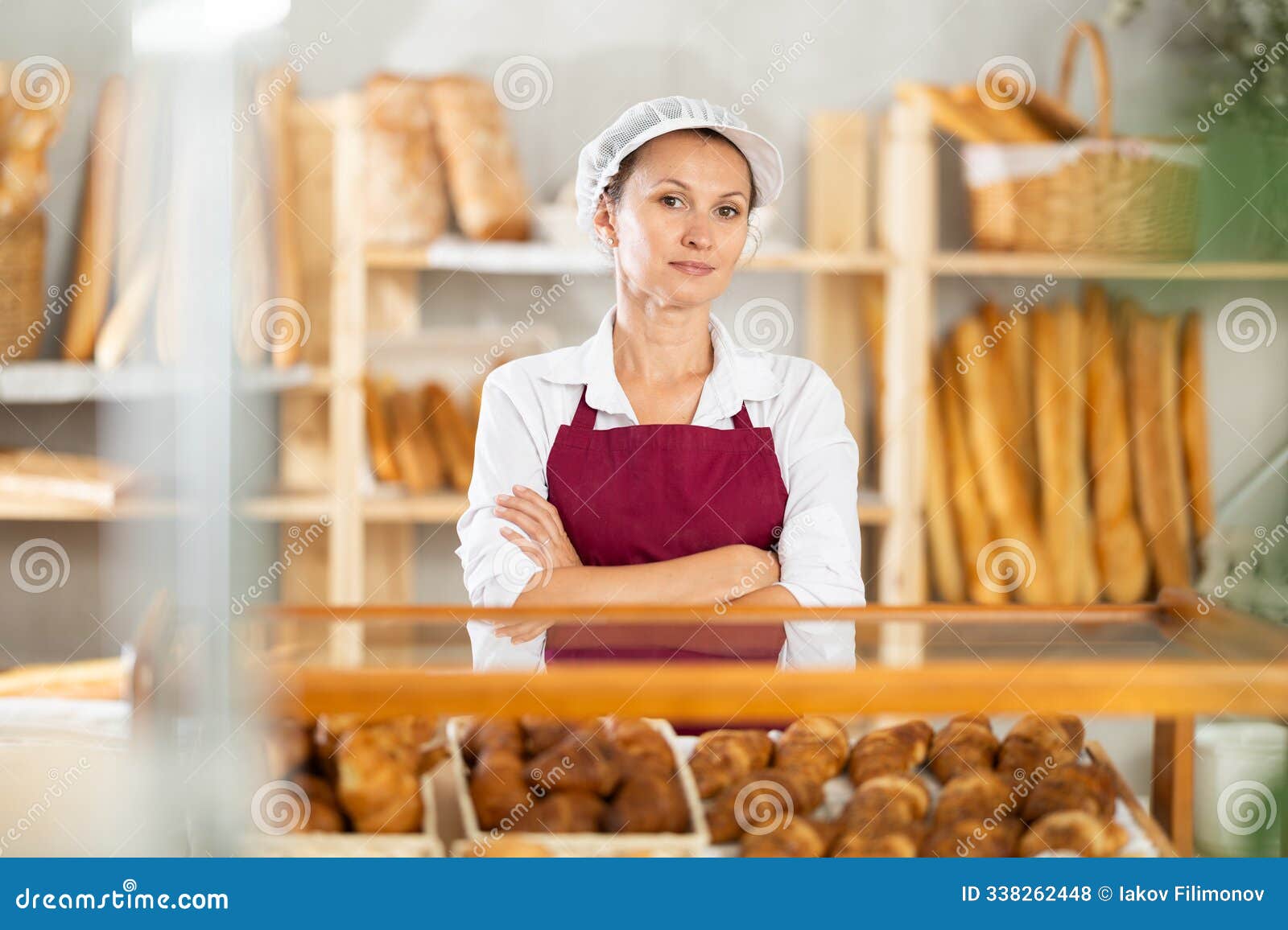 Portrait of Professional Female Baker in Uniform in Bakery Stock Photo ...