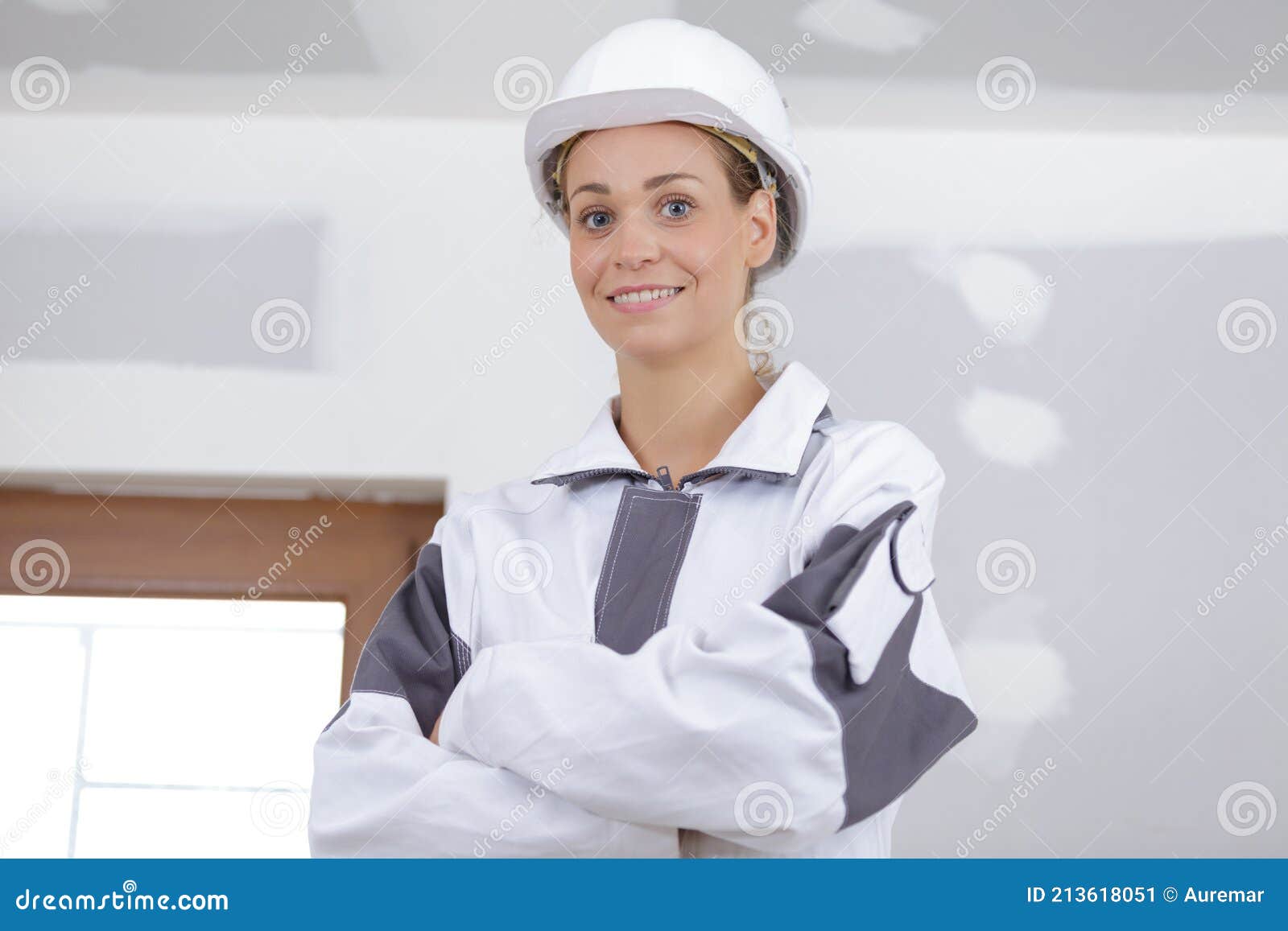 Portrait Professional Female Builder in Uniform Stock Image - Image of ...