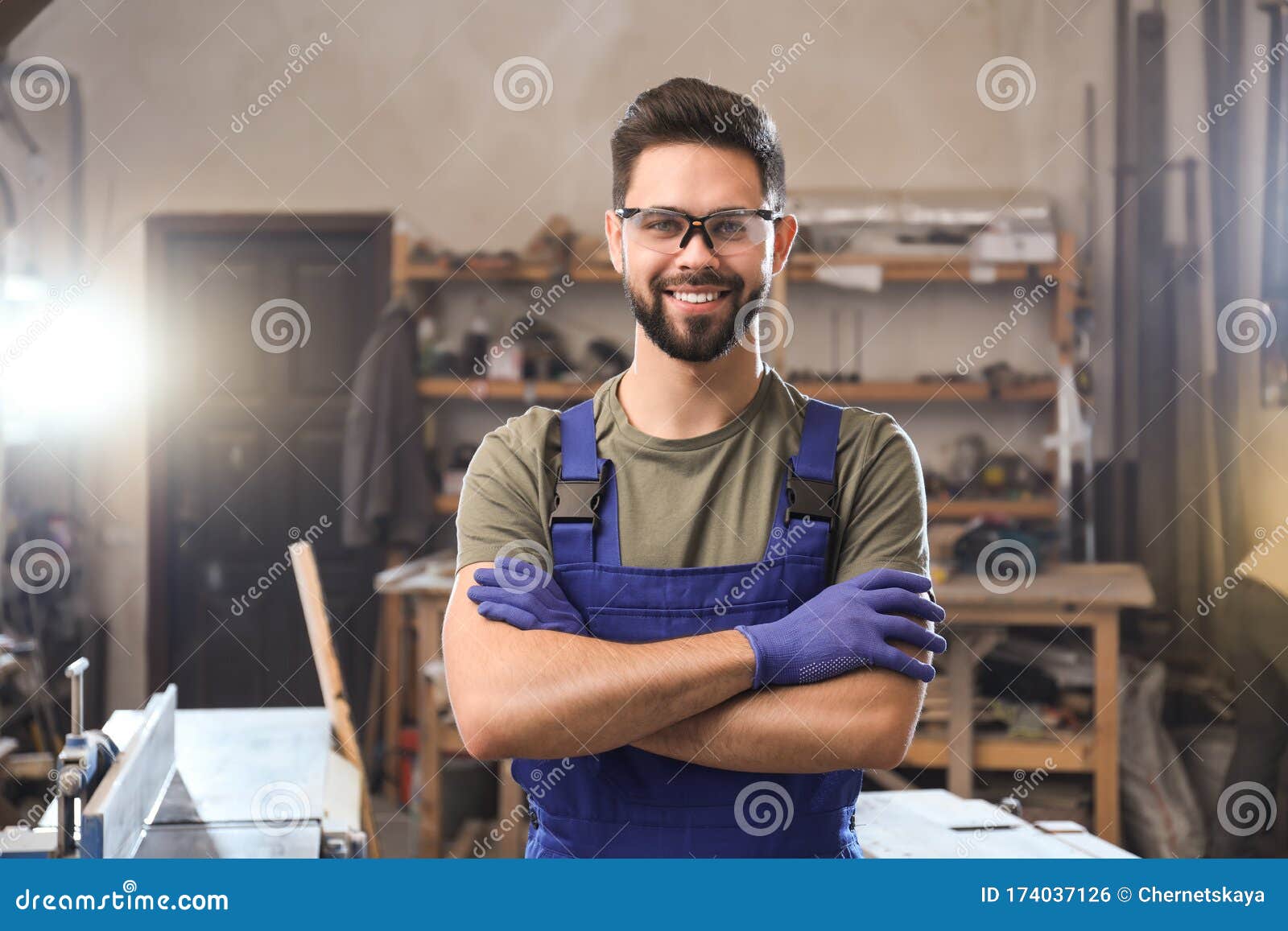 Portrait of Male Carpenter in Workshop Stock Photo - Image of ...