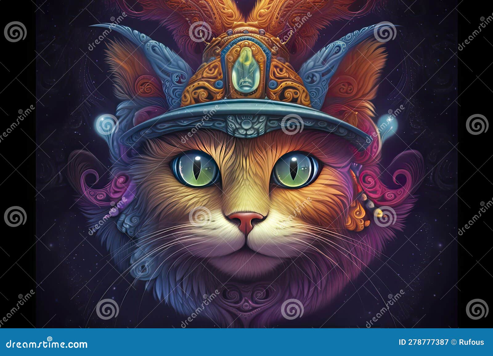 A Portrait of a Psychedelic Cat Wearing Hat.AI Generative Stock ...