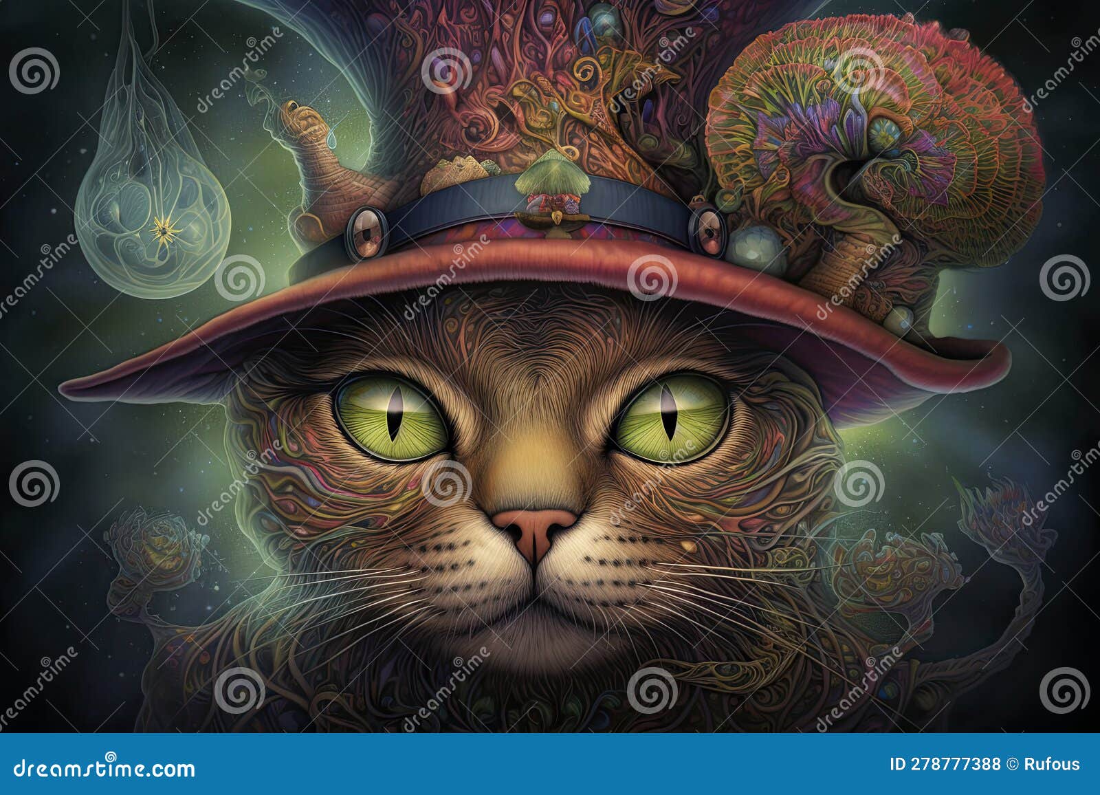 A Portrait of a Psychedelic Cat Wearing Hat.AI Generative Stock ...