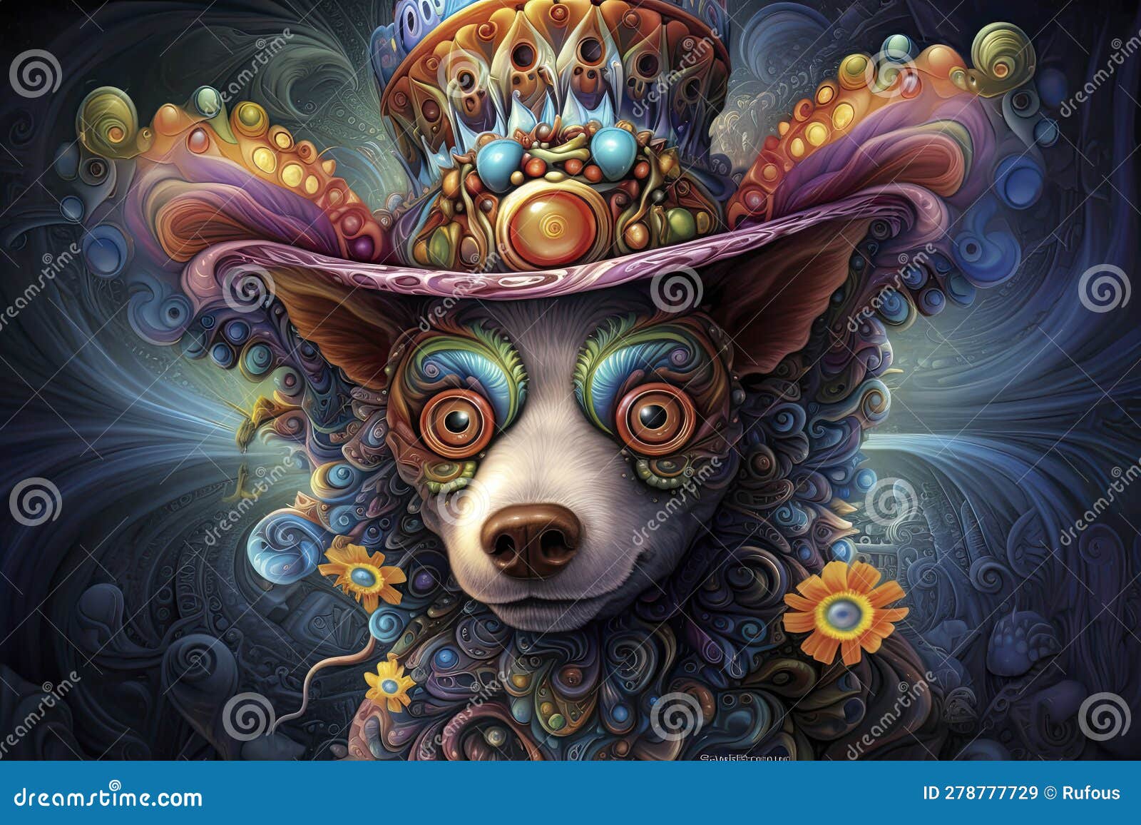 A Portrait of a Psychedelic Dog Wearing Hat.AI Generative Stock ...