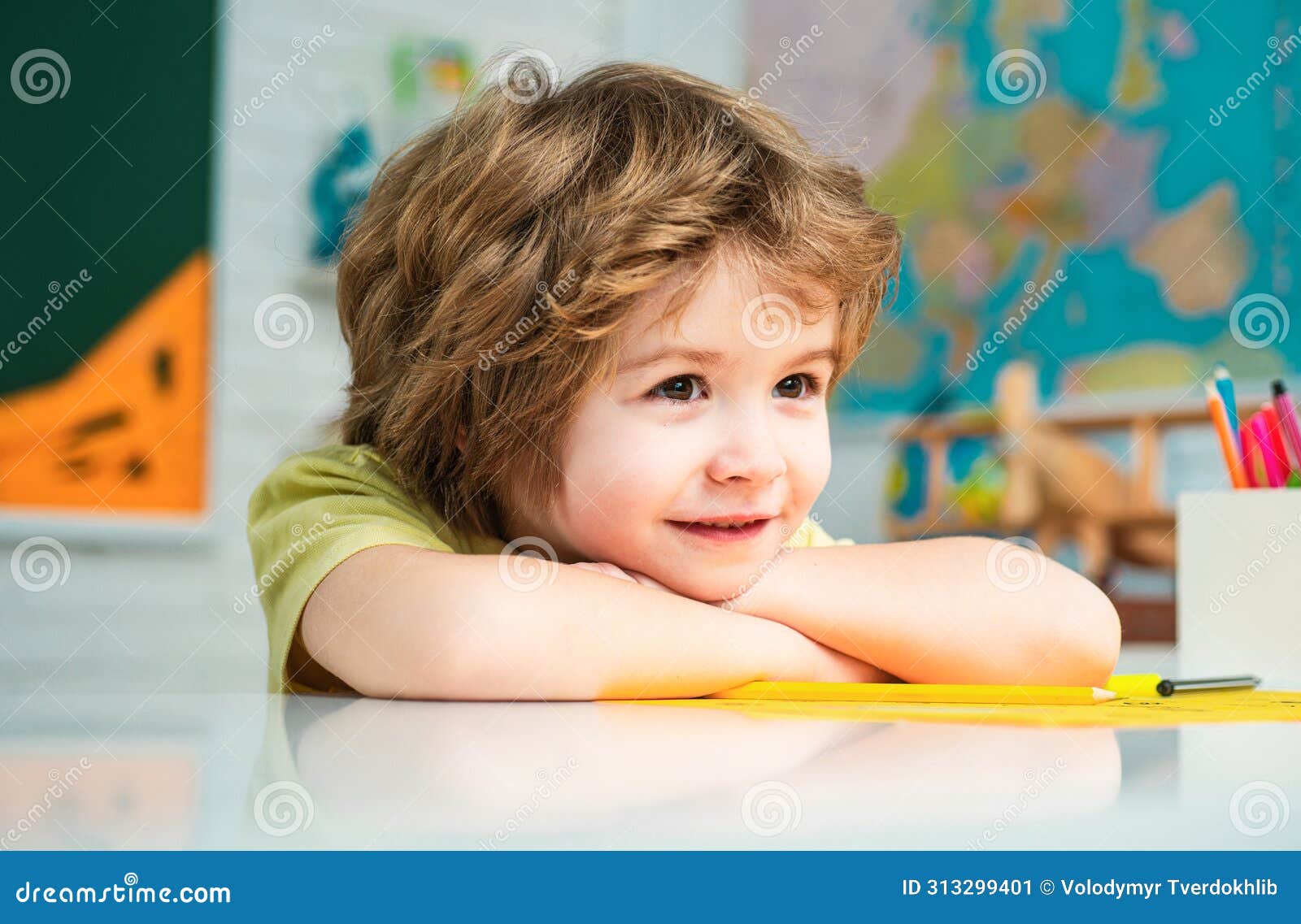 Portrait of Pupil in Classroom. Kids from Primary School. Stock Image ...