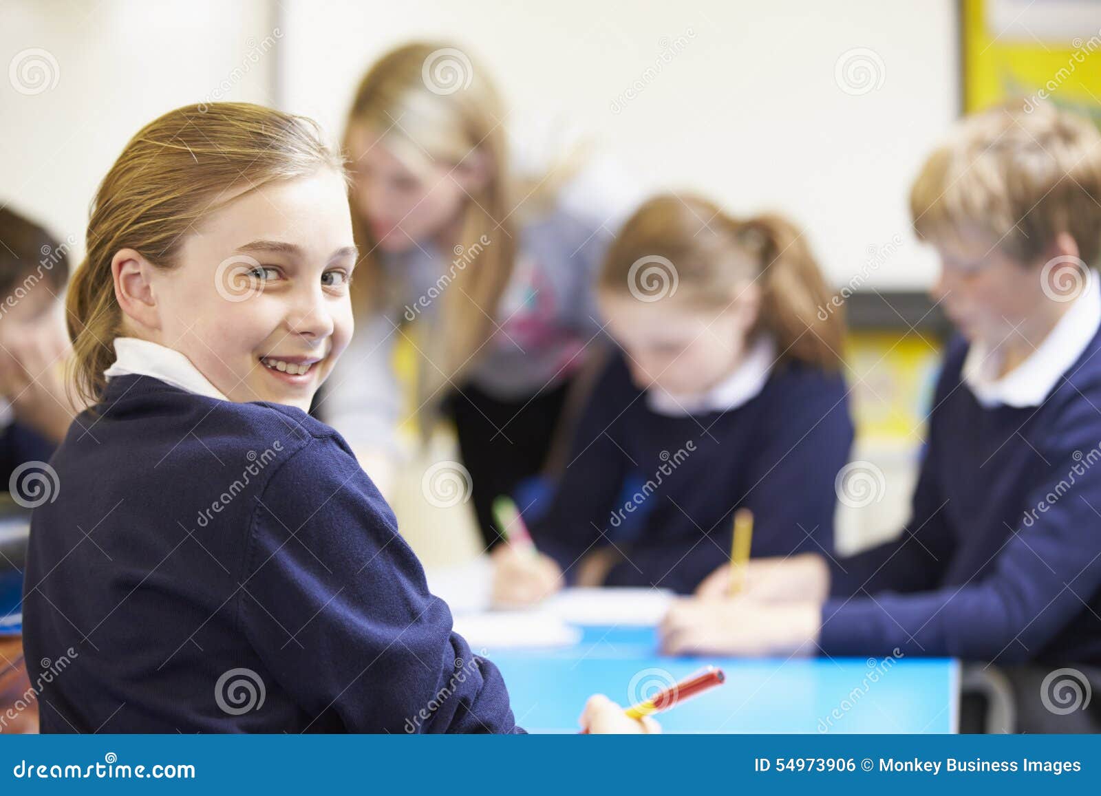 Portrait of Pupil in Classroom with Teacher Stock Photo - Image of ...