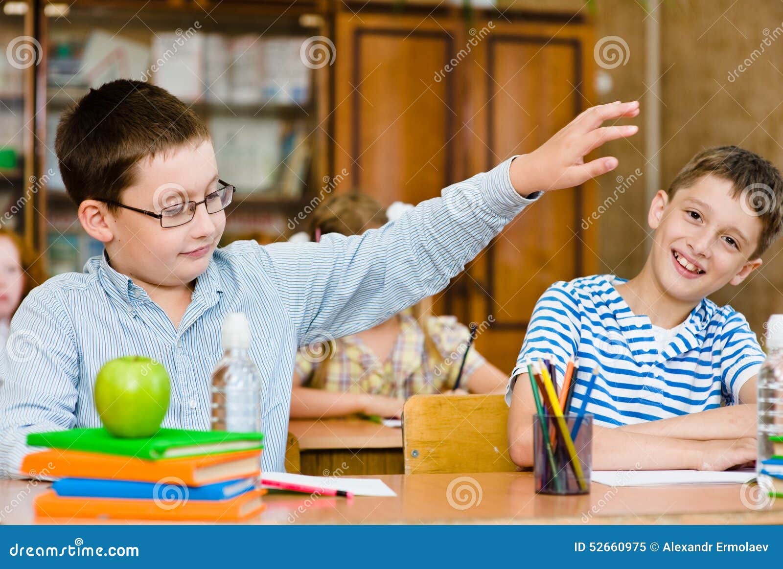 Portrait of Pupils in Classroom Stock Image - Image of cheerful, junior ...