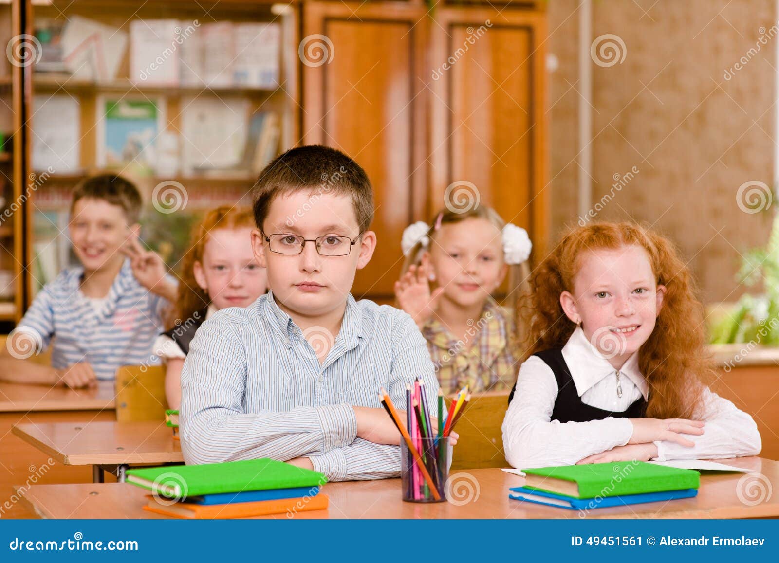 Portrait of Pupils Looking at Camera in Classroom Stock Image - Image ...