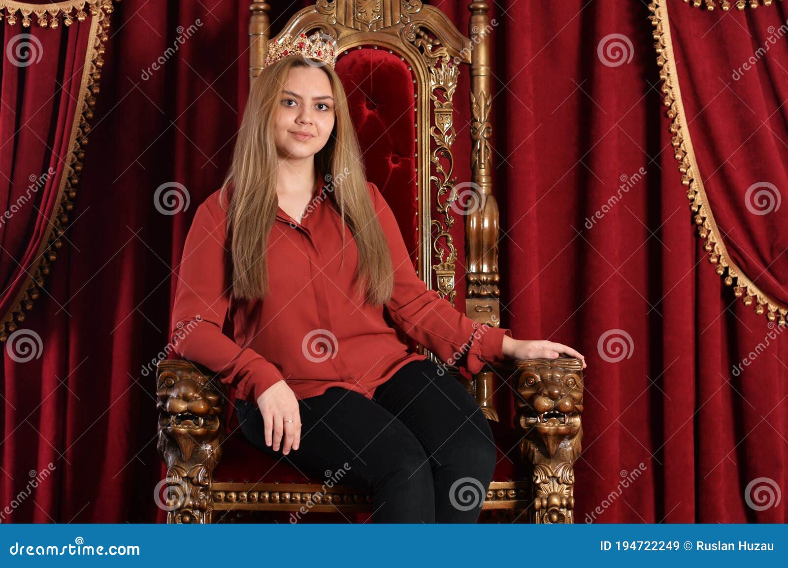 Portrait of Queen with Crown on Chair Stock Image - Image of health ...