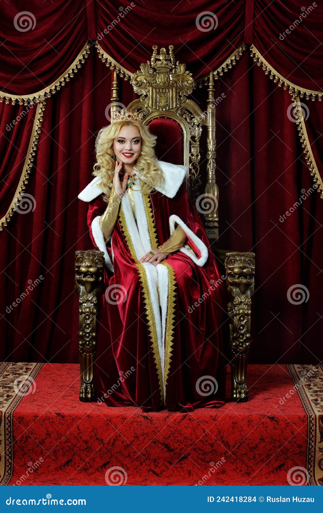 Portrait of Queen with Crown on Chair Stock Photo - Image of life, girl ...