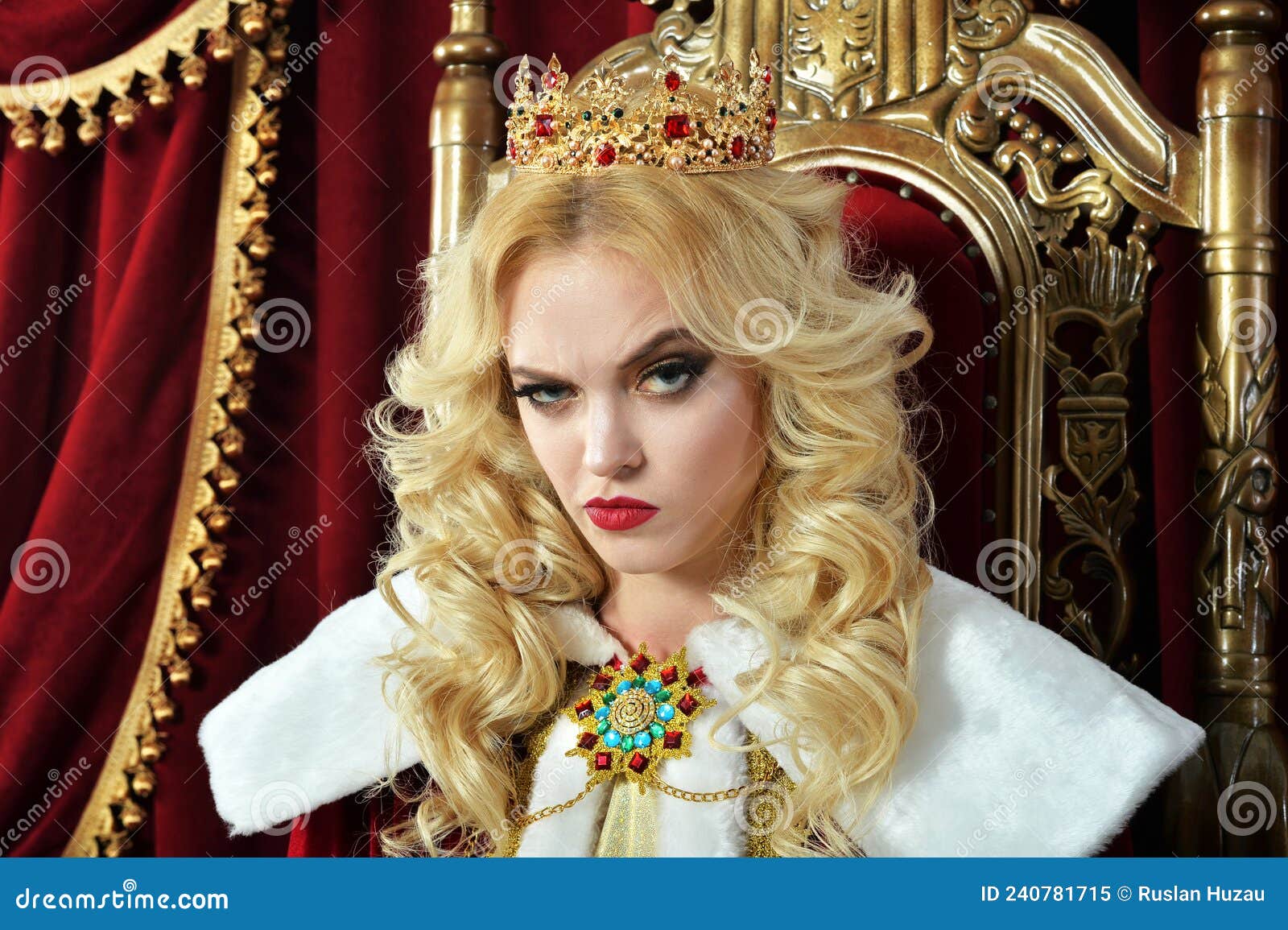 Portrait of Queen with Crown on Chair Stock Image - Image of lifestyle ...