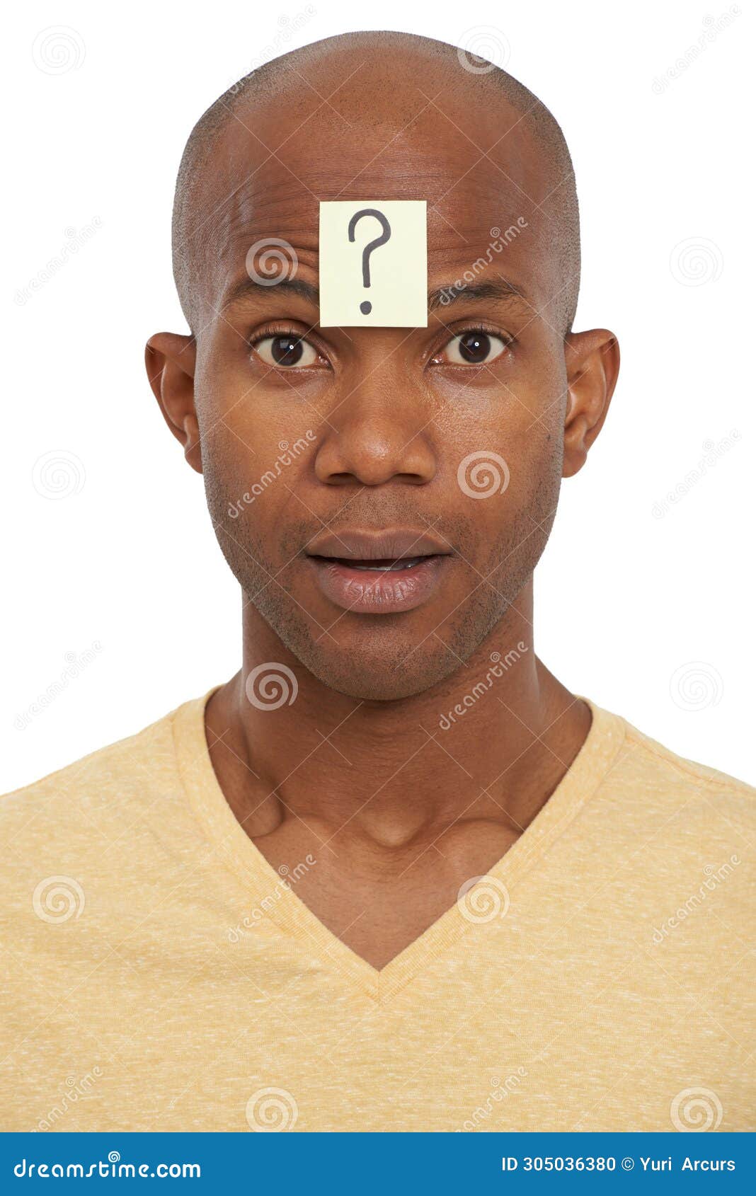 Portrait Question Mark Sticker or Black Man with Sign or Doubt for ...