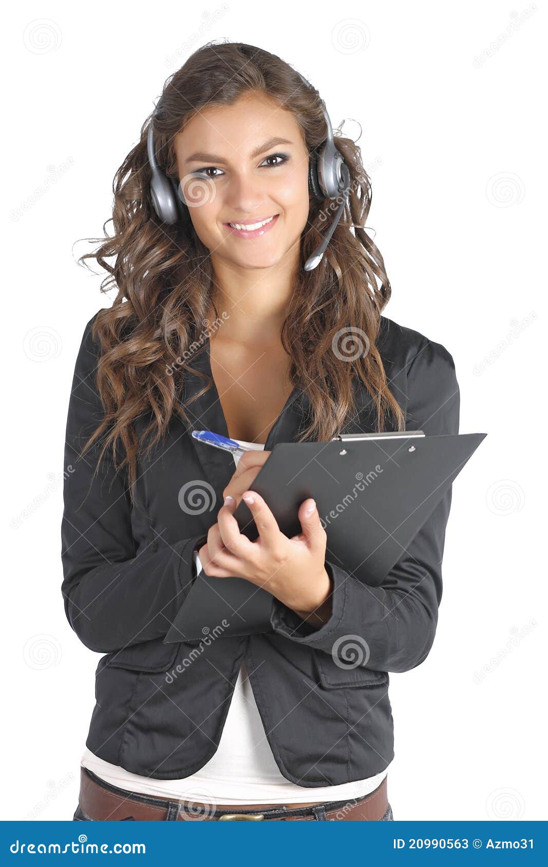 Portrait of a Questionnaire Girl Stock Image - Image of happy, operator ...