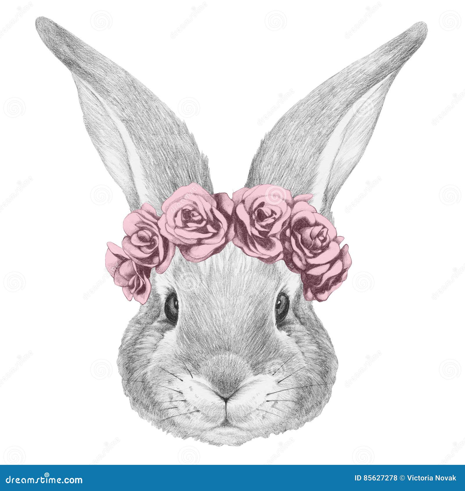 Portrait of Rabbit with Floral Head Wreath. Stock Illustration ...