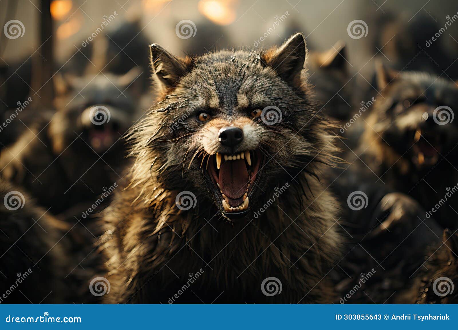 Portrait of a rabid wolf. stock image. Image of wildlife - 303855643