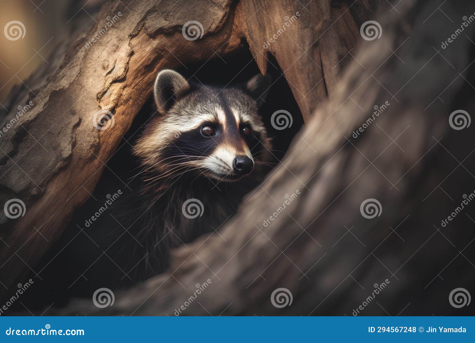 Portrait of a Raccoon Looking Out of a Hole in a Tree Stock ...