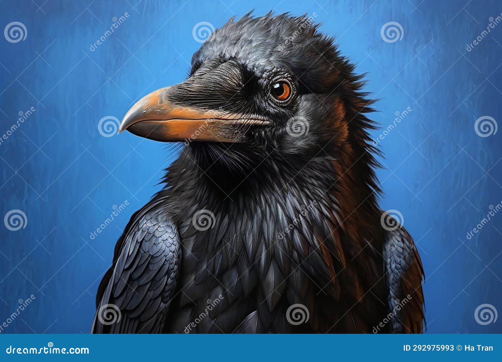 Portrait of a Raven on a Blue Background Stock Illustration ...