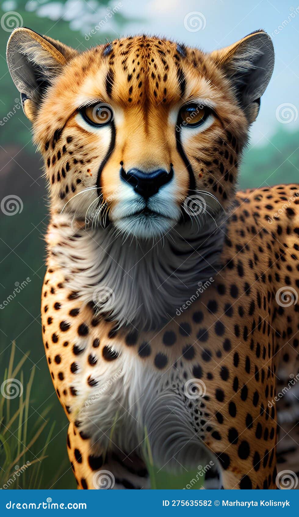 Portrait of a Realistic Cheetah in Nature 1 Stock Illustration ...