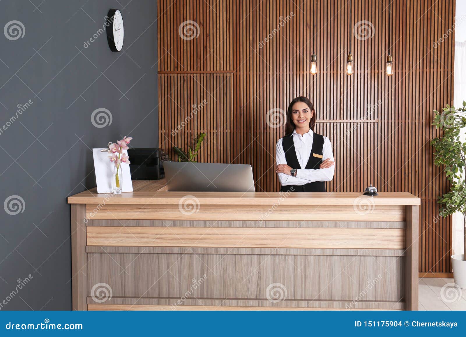 Portrait of Receptionist at Desk Stock Photo - Image of modern ...