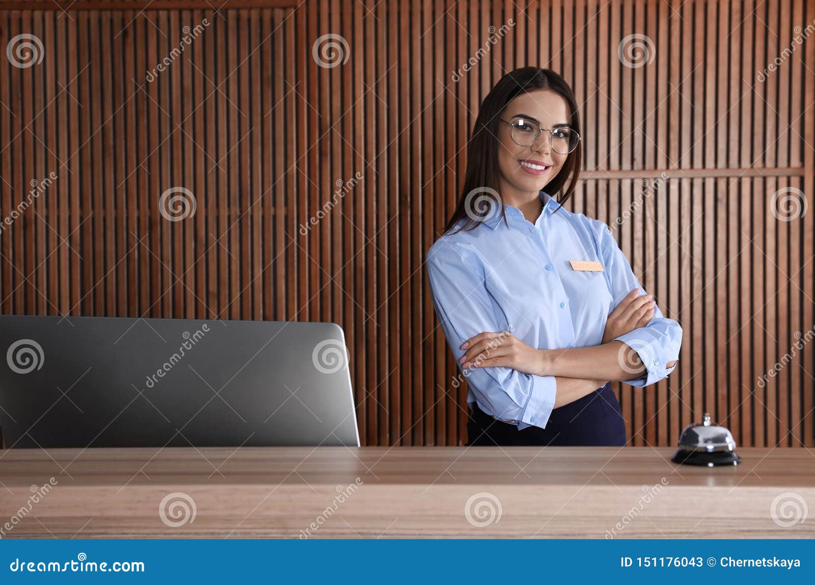 Portrait of Receptionist at Desk Stock Image - Image of beauty, office ...