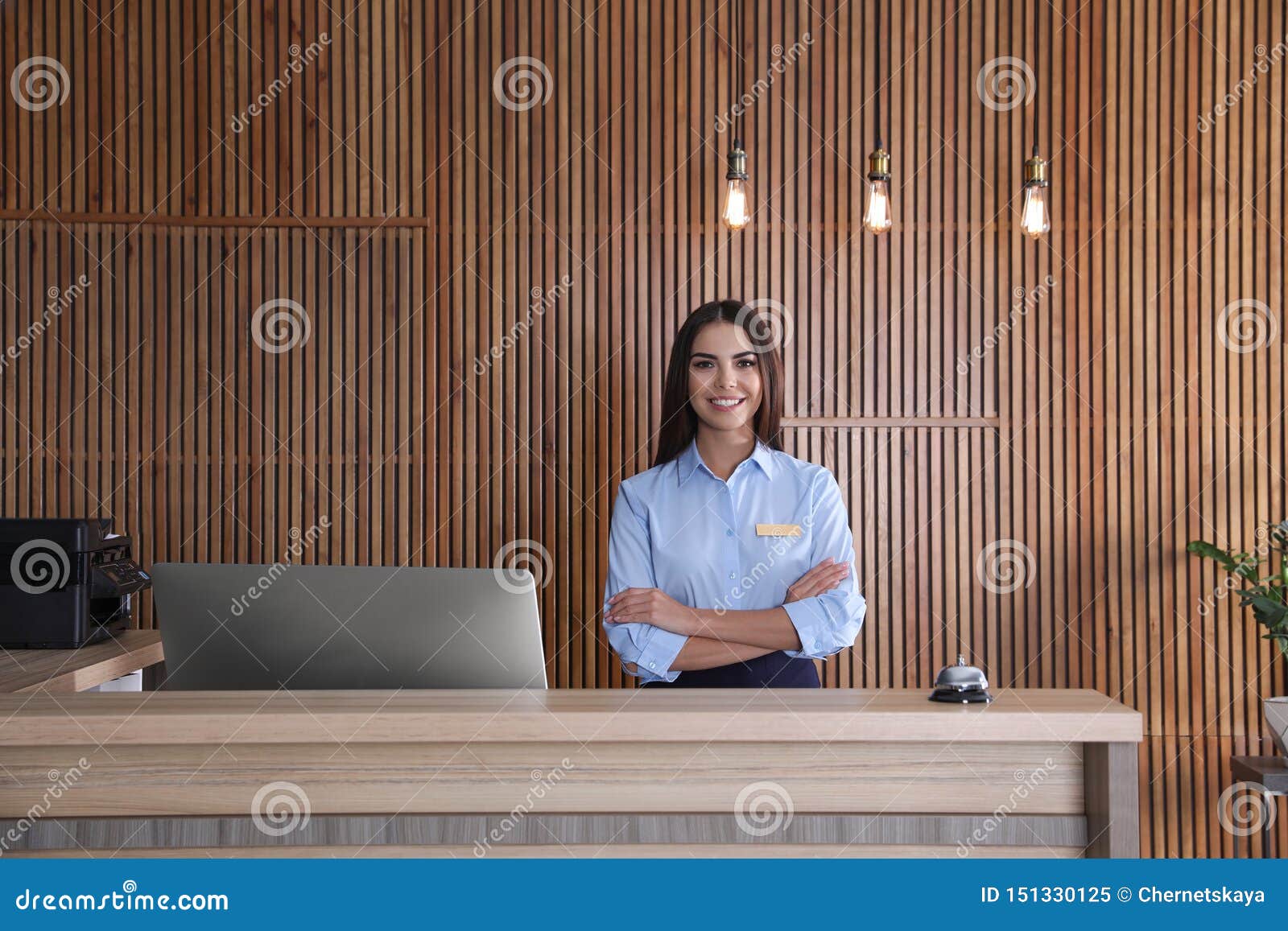 Portrait of Receptionist at Desk Stock Image - Image of modern ...
