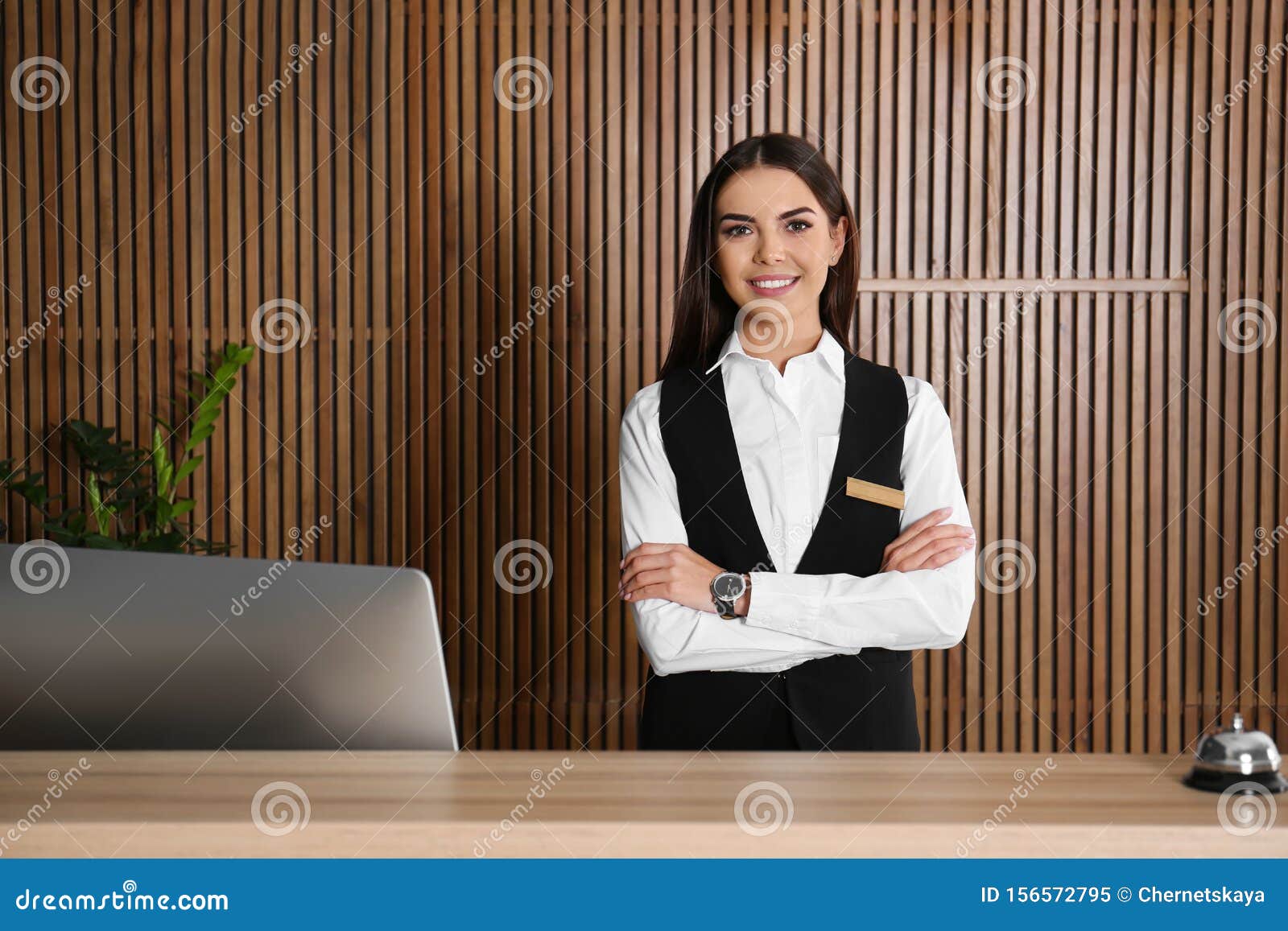 Portrait of Receptionist at Desk Stock Image - Image of office ...