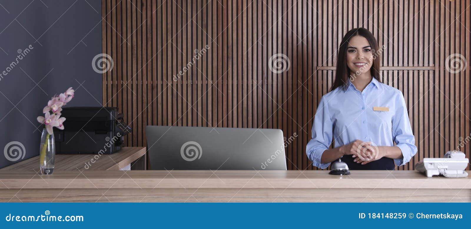Portrait of Receptionist in Lobby. Banner Design Stock Image - Image of ...