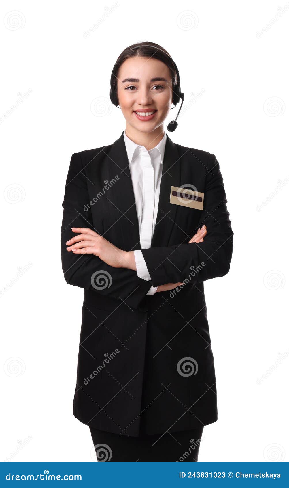 Portrait of Receptionist with Headset on White Background Stock Image ...