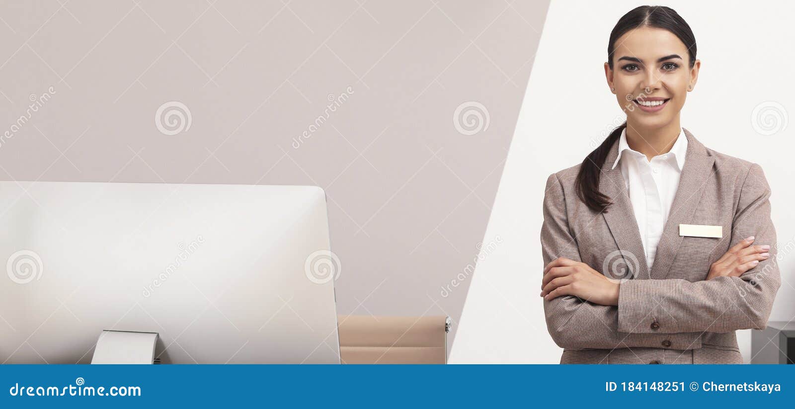 Portrait of Receptionist in Hotel. Banner Design Stock Image - Image of ...